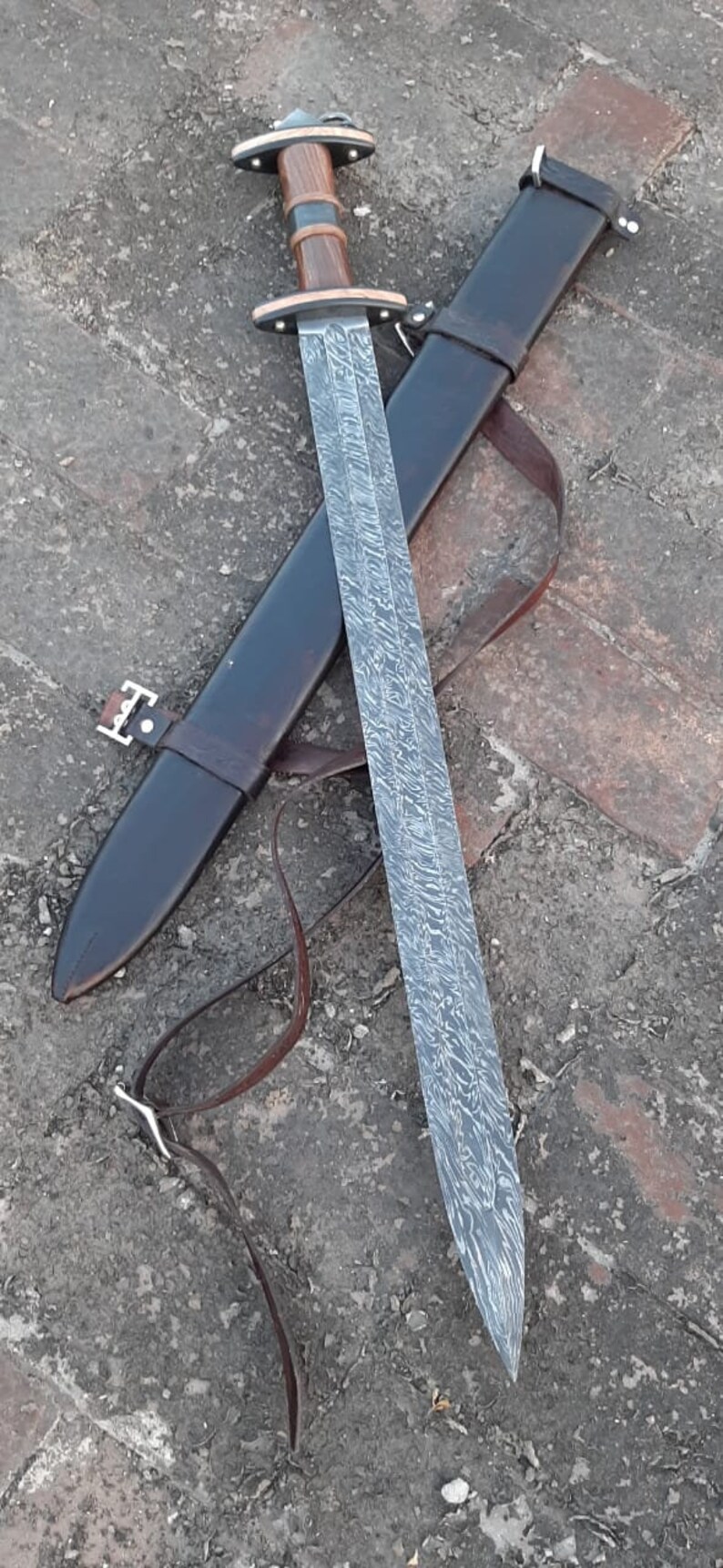 Handmade Damascus Viking Sword: 38" Long Sword, Rosewood Handle - Etsy