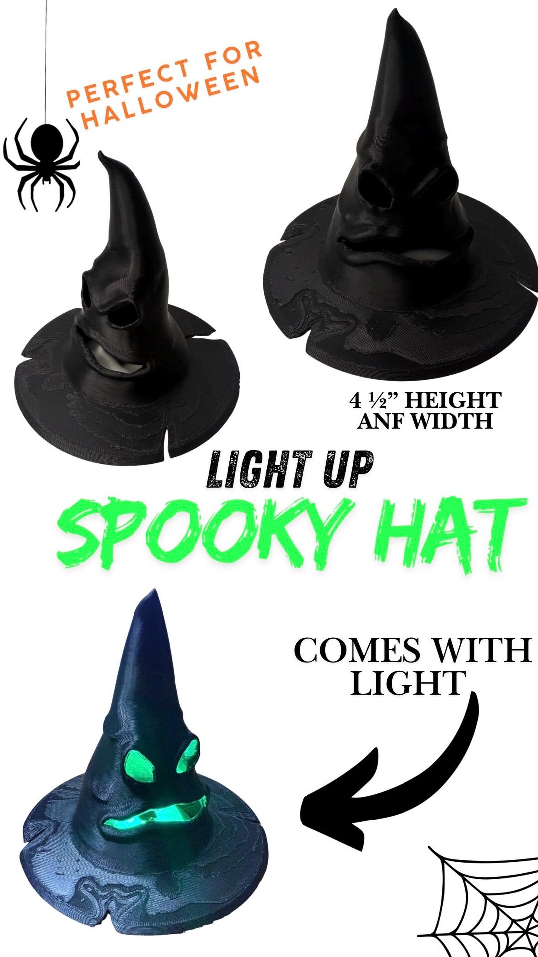 3D Printed Lighted Spooky Hat for Halloween (light Included) - Etsy
