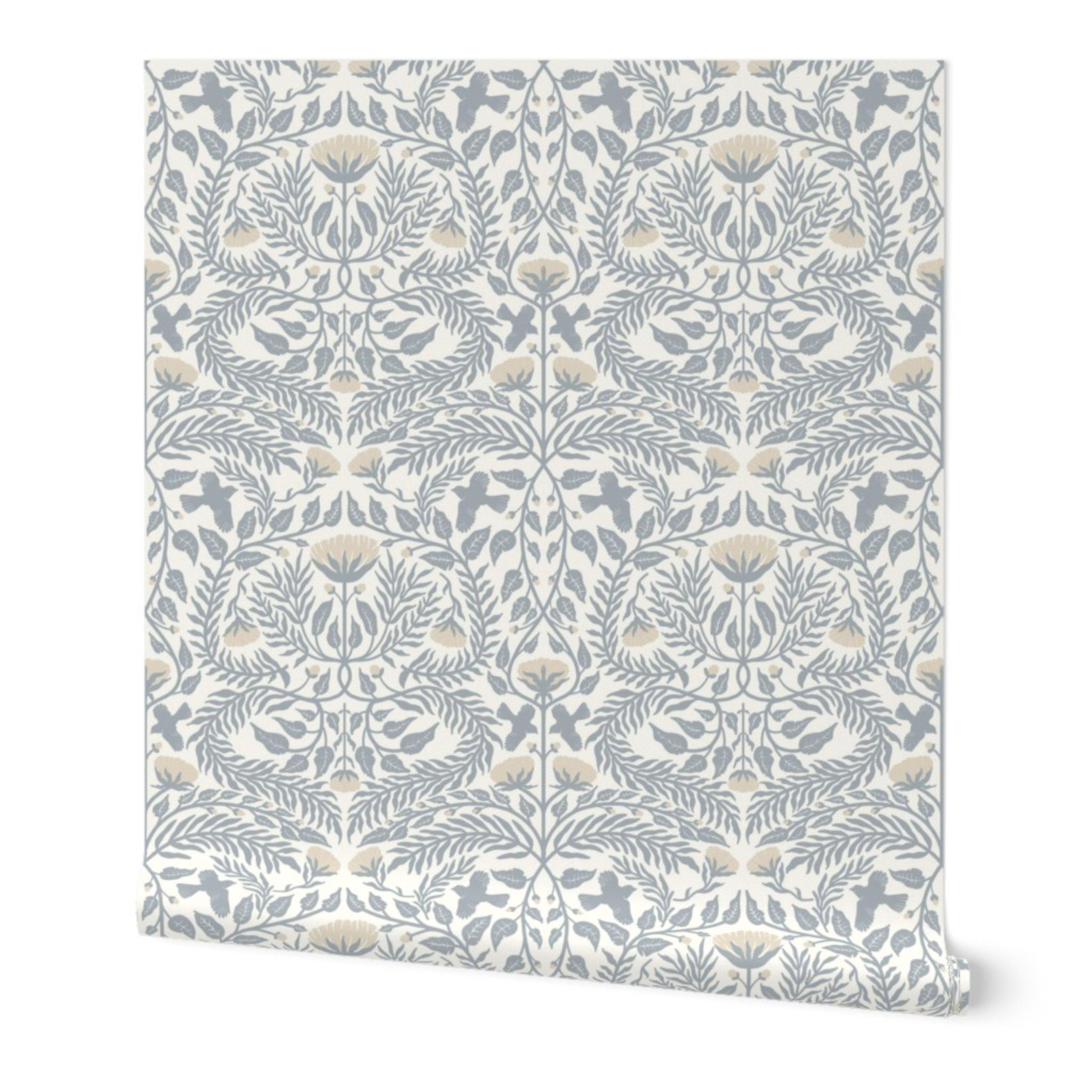 Wallpaper Vintage Cottagecore Blue-gray & Ivory Floral Removable Peel ...