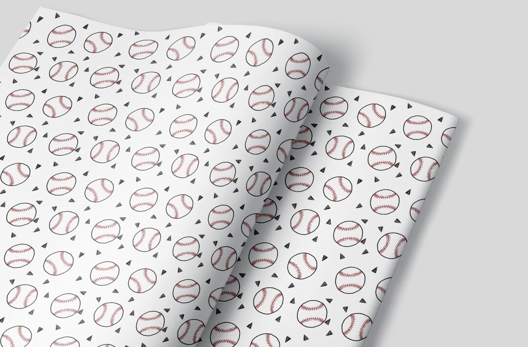 Baseball Wrapping Paper Sheets - Set of 3 Sheets- Sports Birthday Party ...