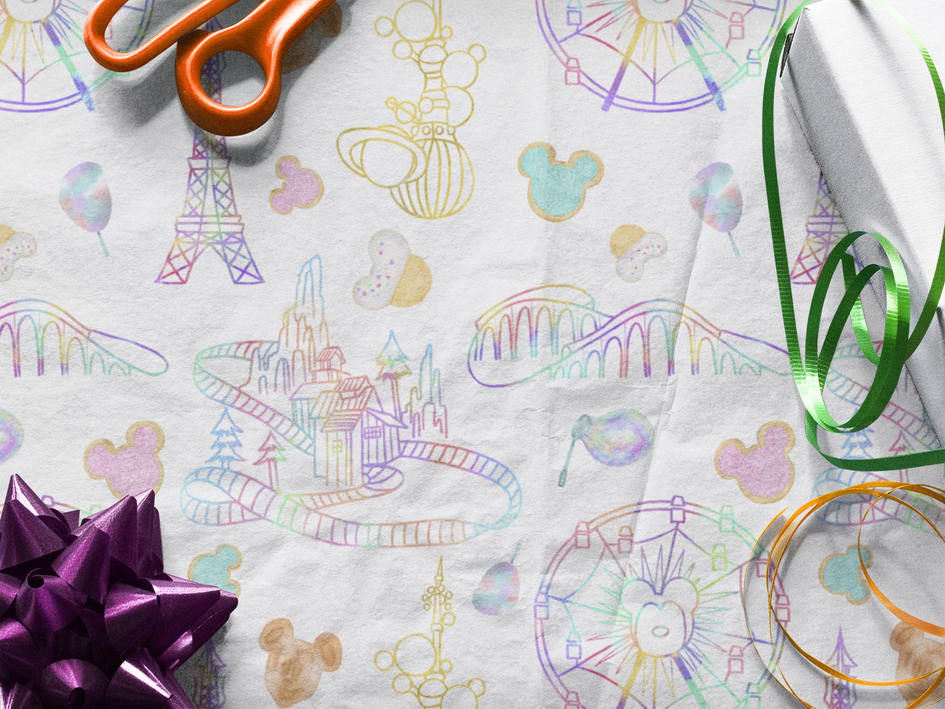 Disneyland Mickey Wheel Wrapping Paper Sheets - Set of 3 Sheets- Disney ...