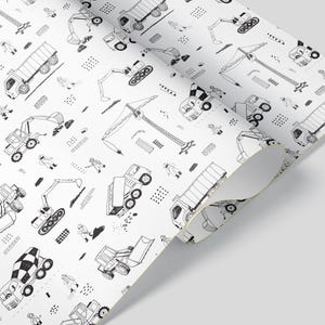 Construction Wrapping Paper Sheets Set of 3 Crane Excavator Dump Truck ...