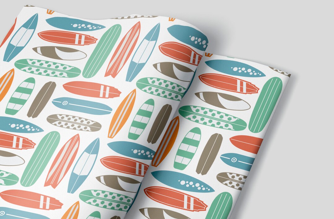 Surfboard Wrapping Paper Sheets - Set of 3 - Surfing Surfer Beach Ocean ...