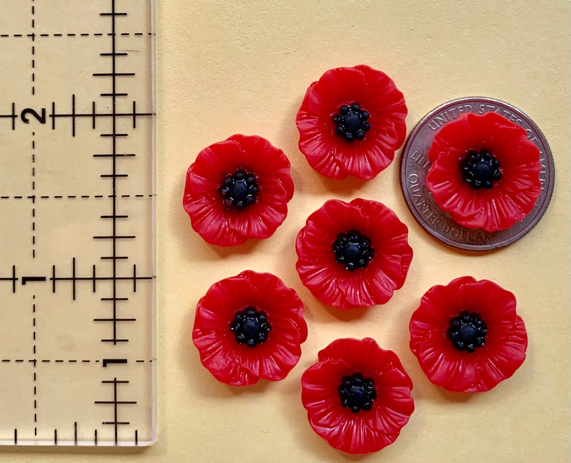 6 Red and Black Poppy Flower Resin 19mm Cabochons - Etsy