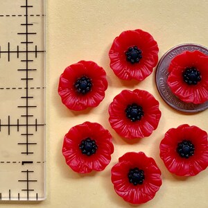 6 Red and Black Poppy Flower Resin 19mm Cabochons - Etsy