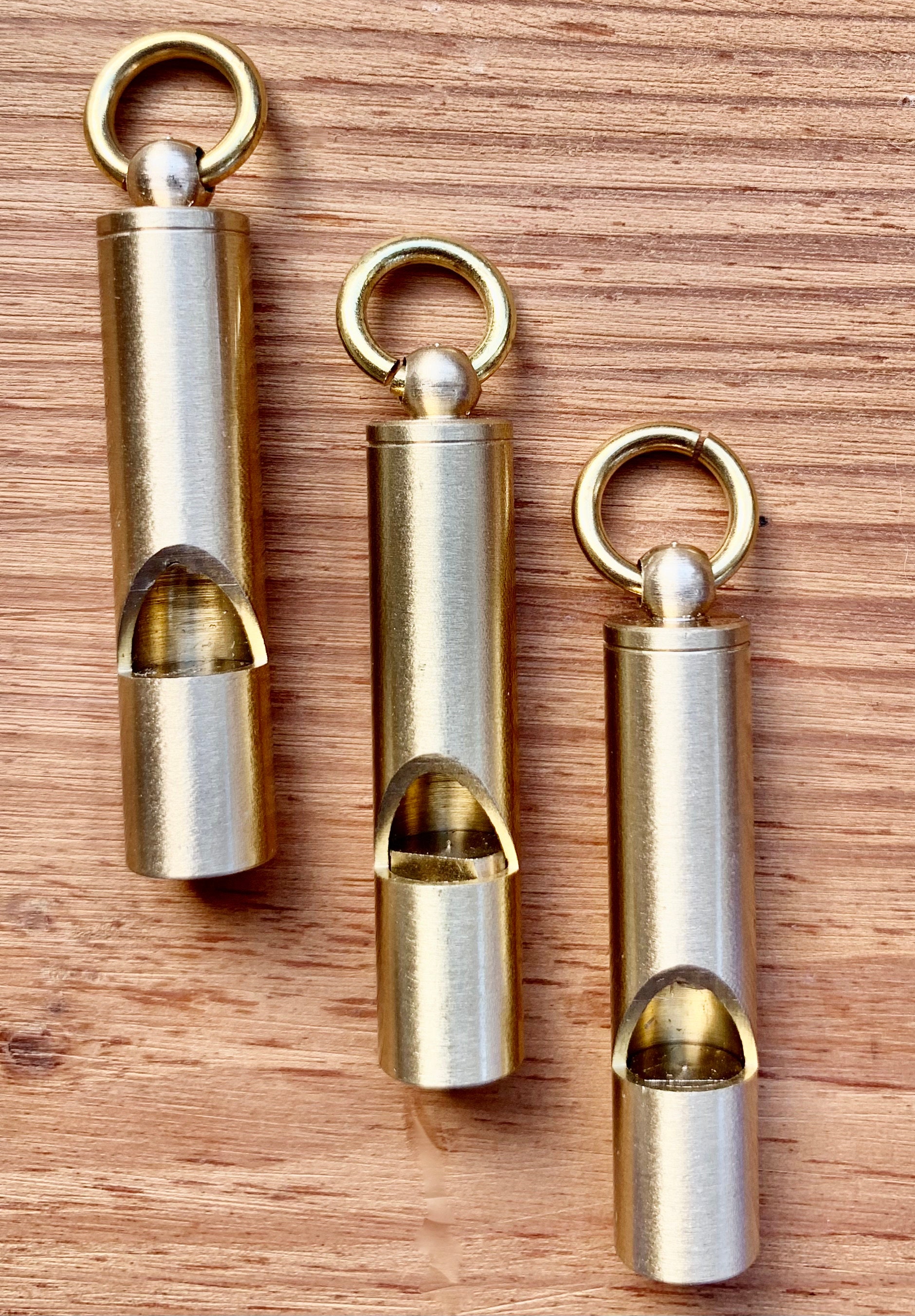 6 Heavy Weight Working Solid Brass Jewelry Safety Whistles Keychain ...