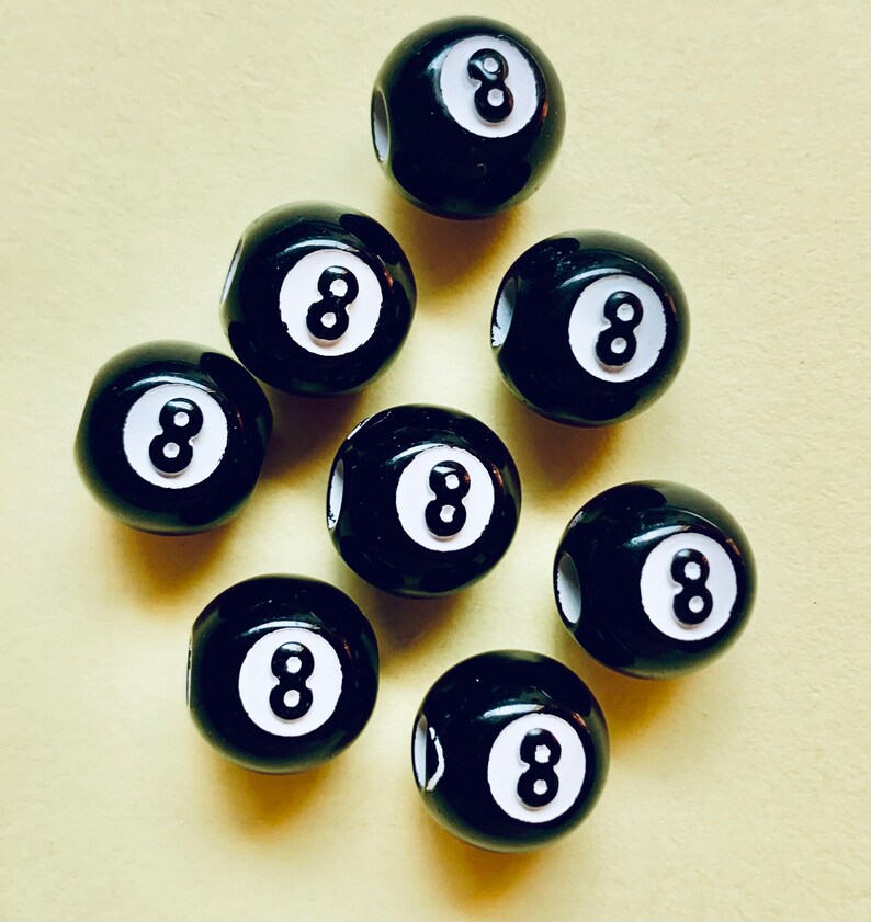 10 8 Ball Beads Black and White Acrylic Big Hole Billiards Beads for ...