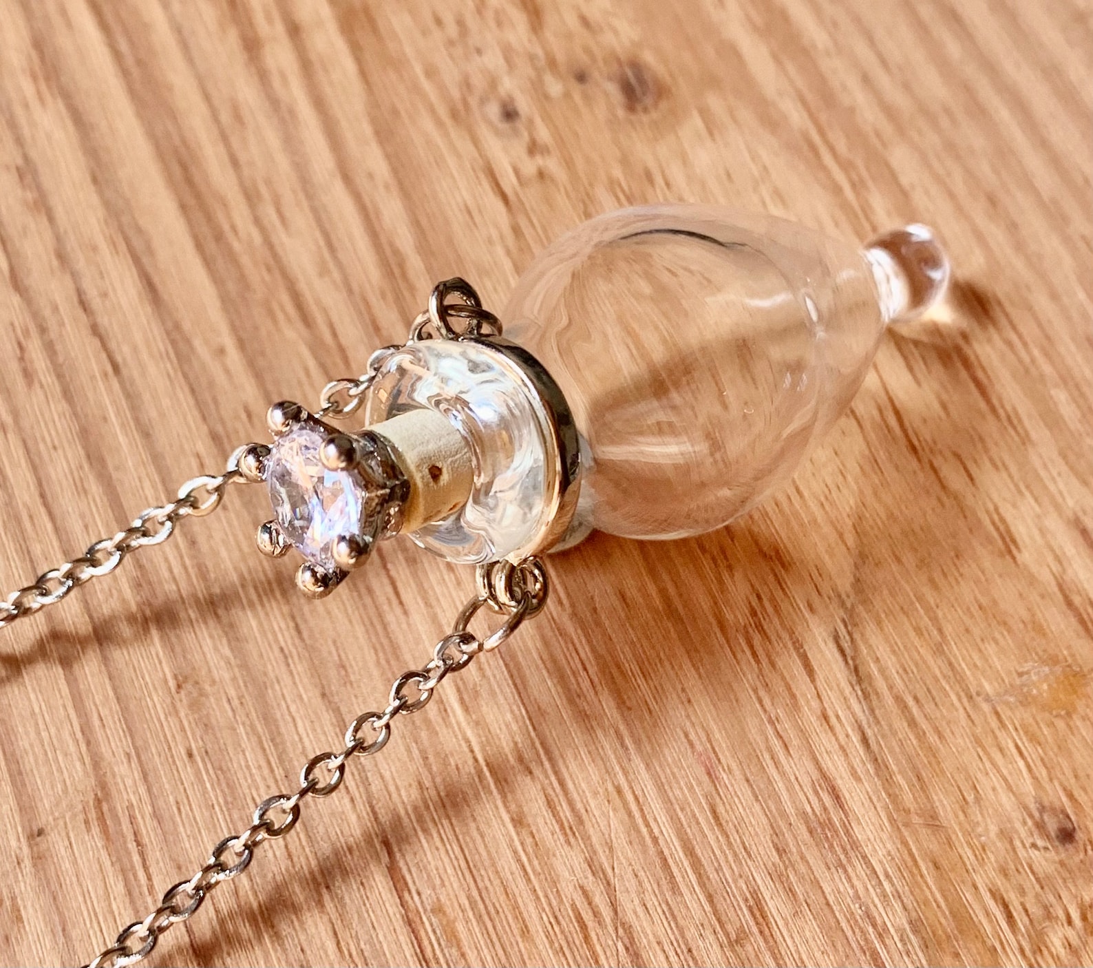 Openable Water Drop Glass With Steel Chain Empty Clear Glass Vial ...