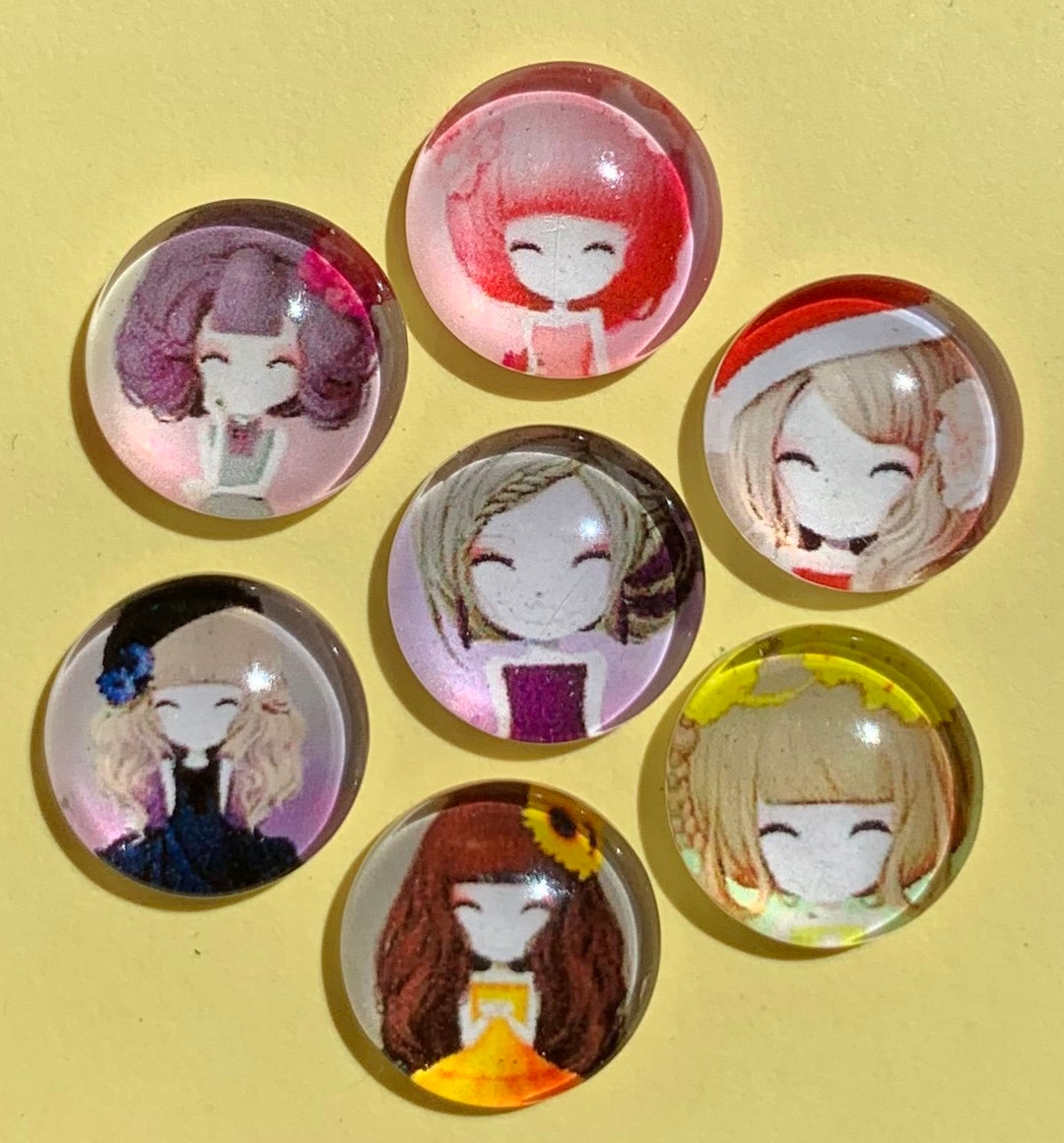 10 Glass Round Cabochons MIX With Japanese Dolls Little Girls 14mm #474 ...