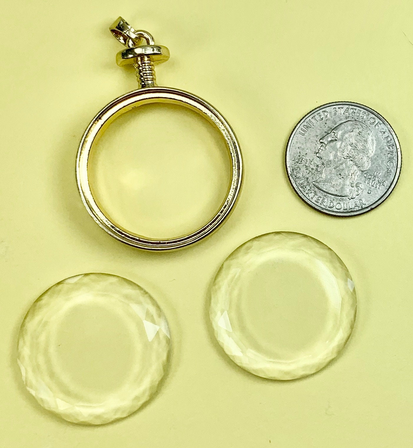Glass Locket Round Gold Pendant Large 33mm | Etsy