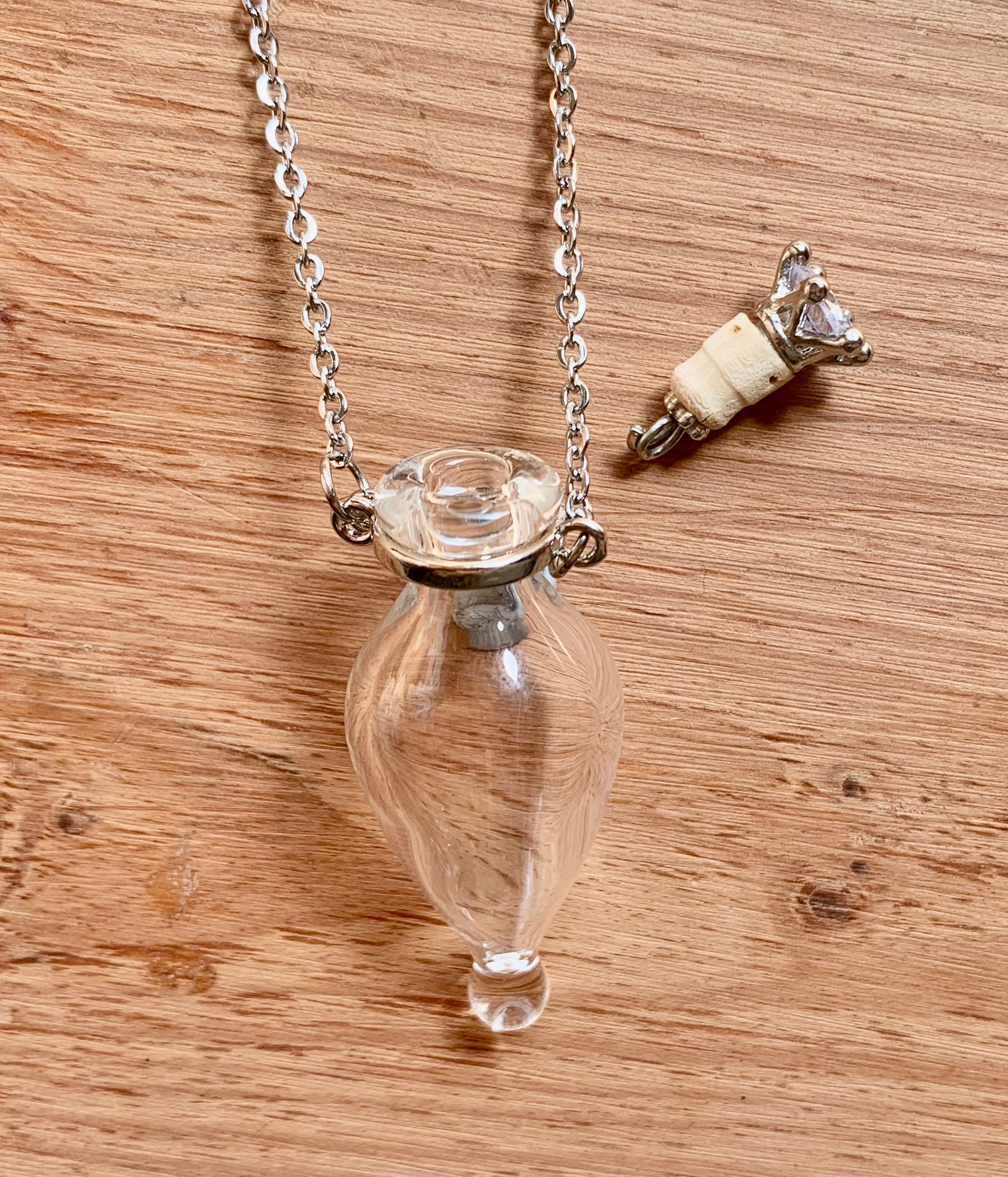 Openable Water Drop Glass With Steel Chain Empty Clear Glass Vial ...