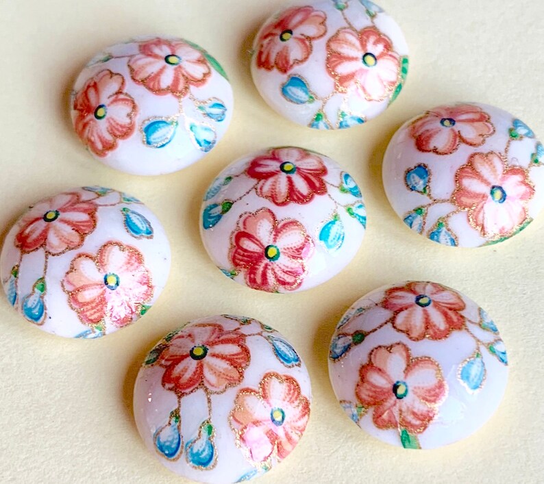 6 Vintage Japanese Glass With Orange Flowers Cabochon 15mm Dime Size - Etsy