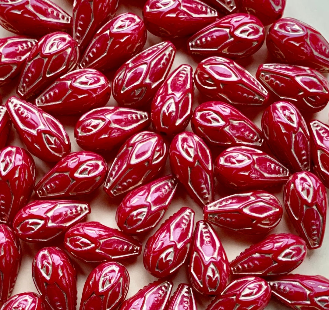 10 Red and Gold Tear Drop Shape Beads 20mm Jewelry Making Acrylic for ...