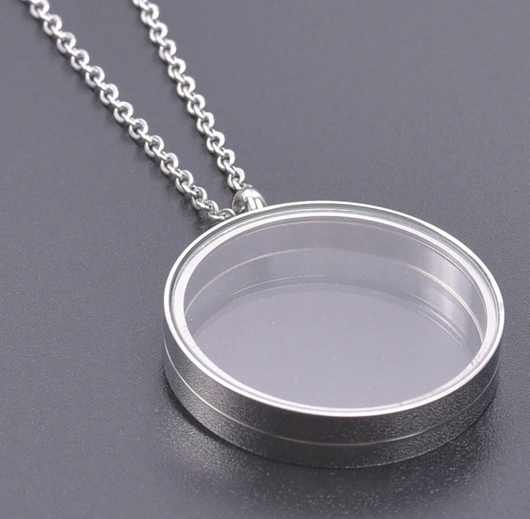 Silver Floating Locket Necklace 30mm Silver Pendant With Chain ...