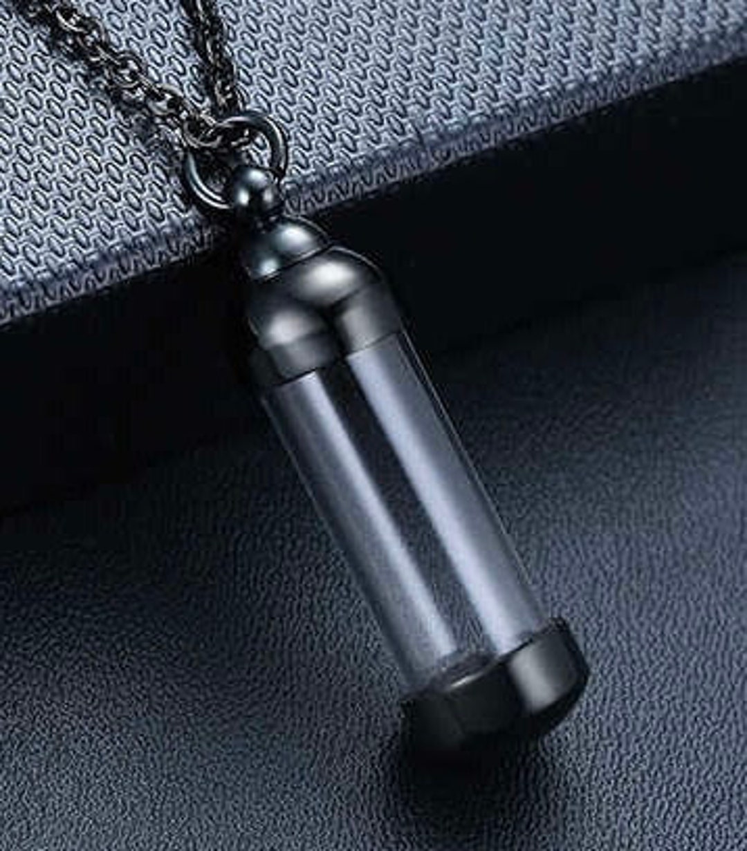Black Vial Necklace Empty Clear Glass Vial Pendant Gem Wish Bottle ...