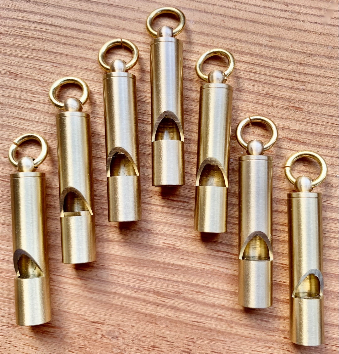 6 Heavy Weight Working Solid Brass Jewelry Safety Whistles Keychain ...
