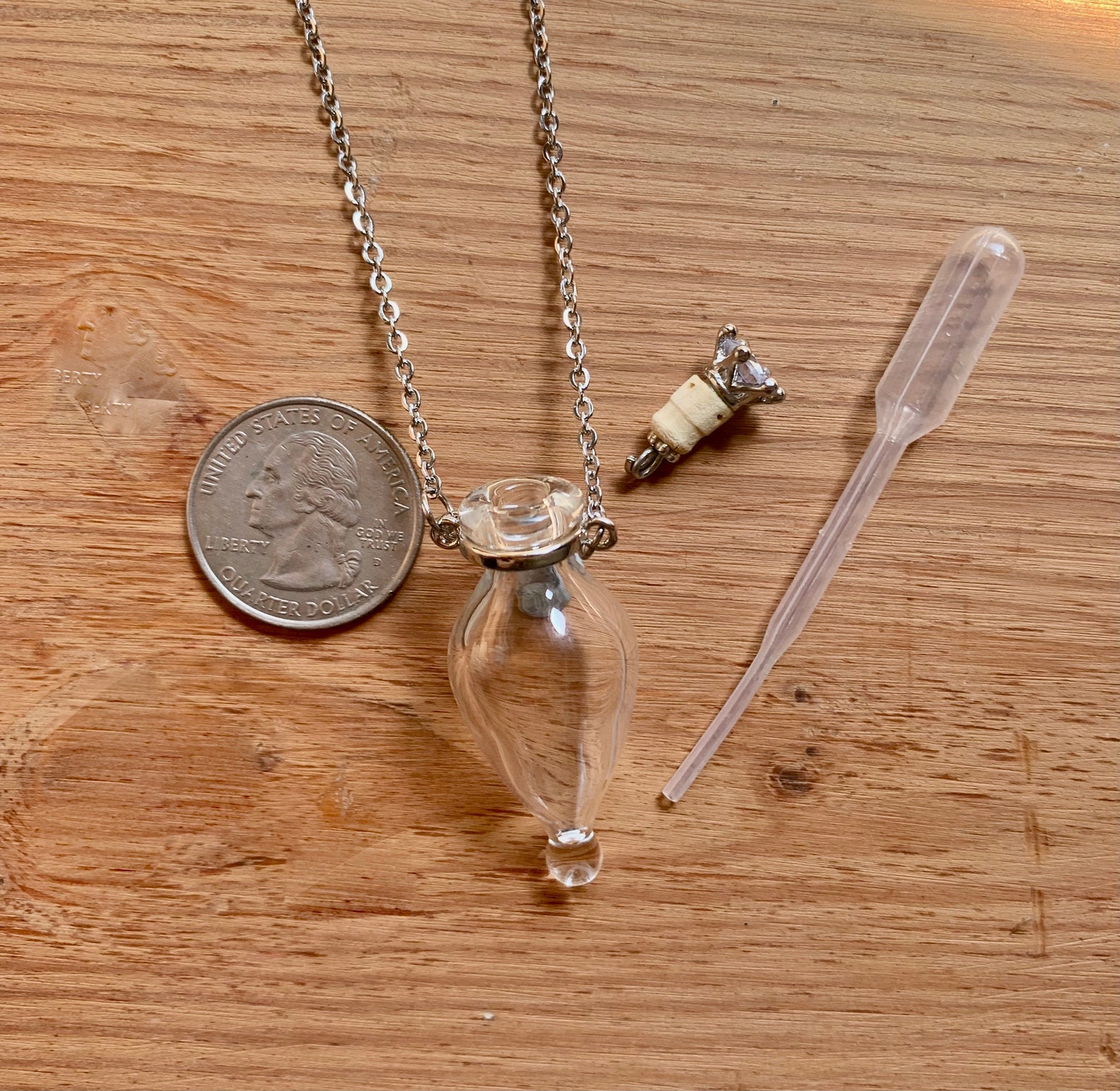 Openable Water Drop Glass With Steel Chain Empty Clear Glass Vial ...