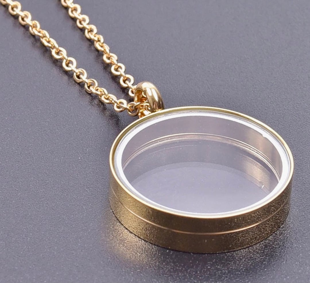 Gold Floating Locket Necklace 25mm Gold Pendant With Chain Stainless ...