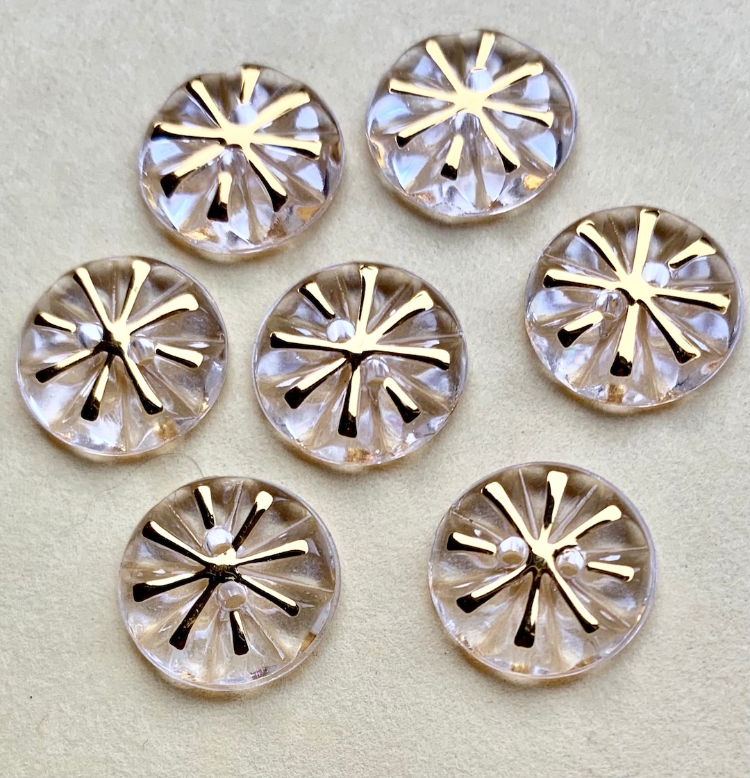 8 Vintage Gold and Clear Lucite 2 Hole Buttons 13mm for Sewing or ...