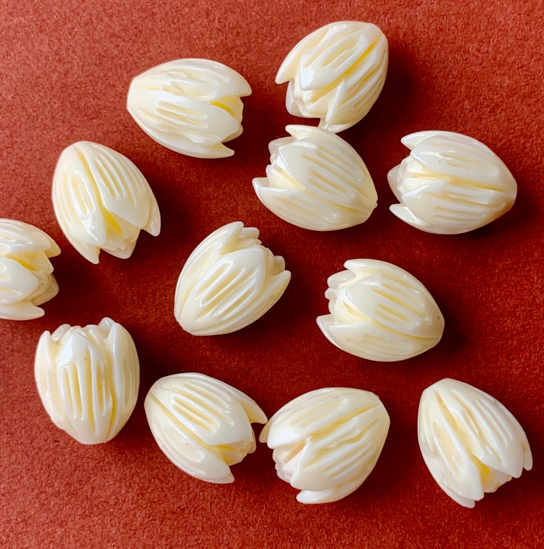 10 Piece Faux Hand Carved Ivory Vintage Remake Bell Flower Jasmine ...