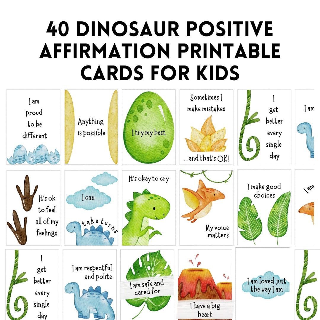 Positive Affirmation Cards for Kids, Digital Download Dinosaur Theme ...