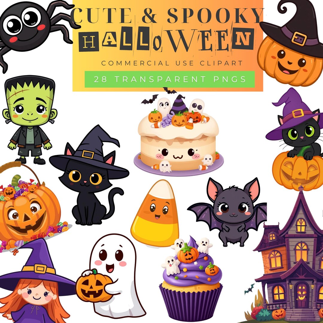 Cute Halloween Clipart Pack – Spooky Ghosts, Cats, Pumpkins (28 Pngs ...