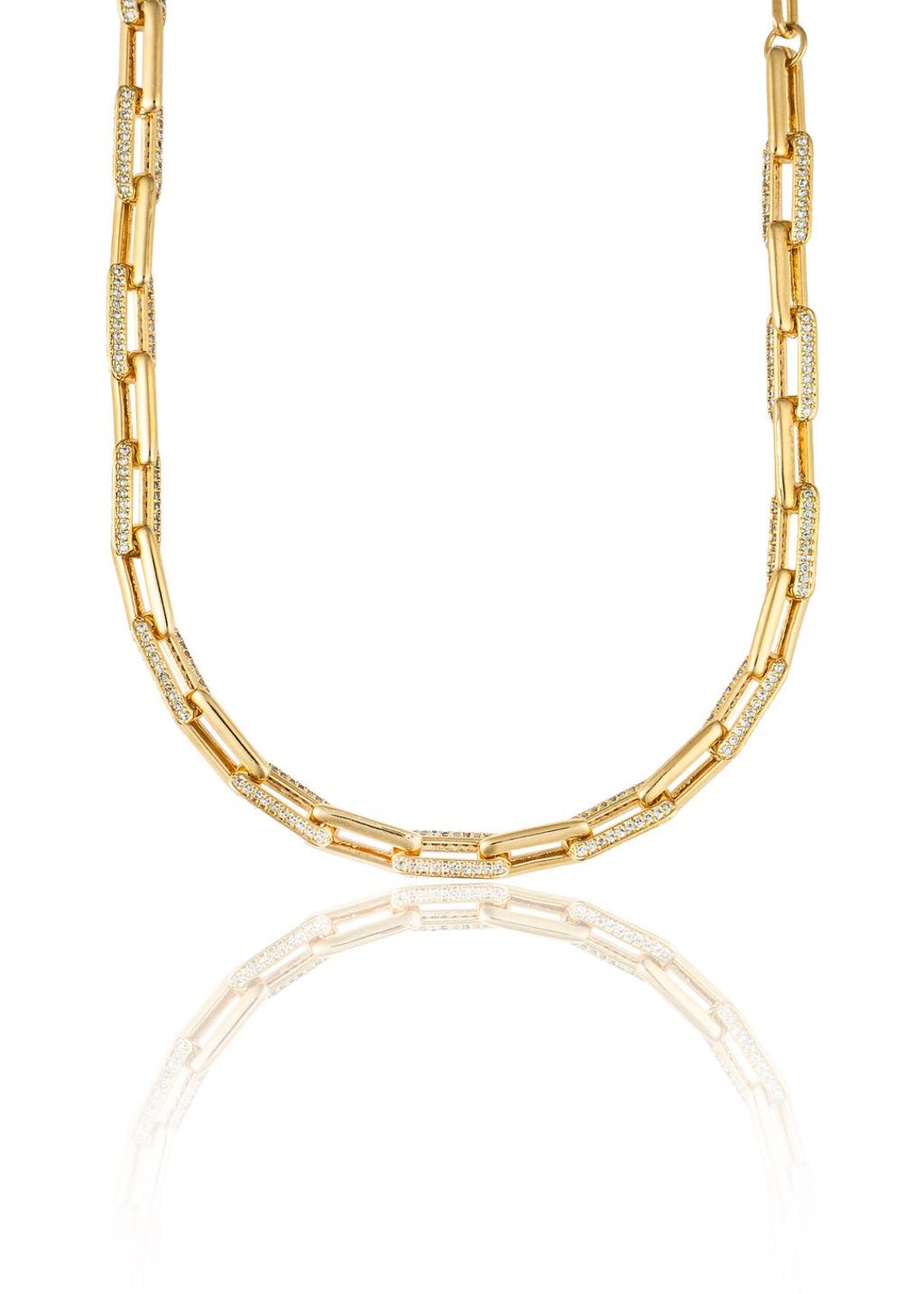 7mm Paperclip Necklace With Half CZ Links F197/I342 - Etsy