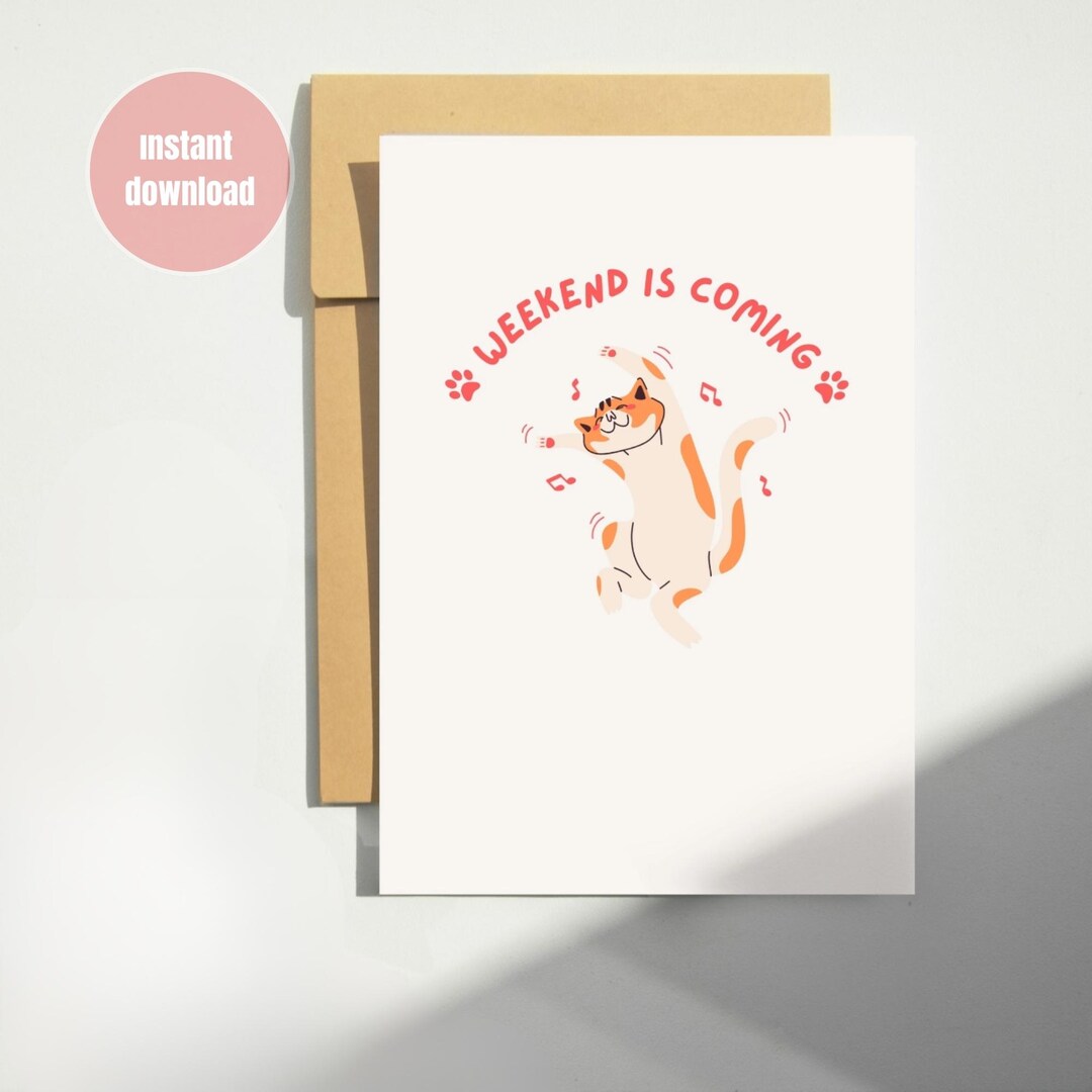Printable Dancing Cat Greeting Card, Funny Cat Digital Download, Cute ...