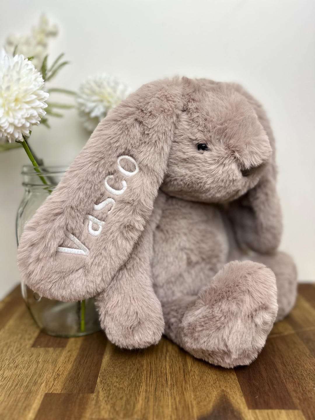 Personalised Cuddly Bunny for Anyone. Bunnys Ear is Embroidered With ...