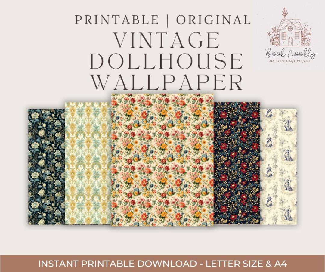 Vintage Miniature Printable Dollhouse Wallpaper Patterns - Perfect for ...