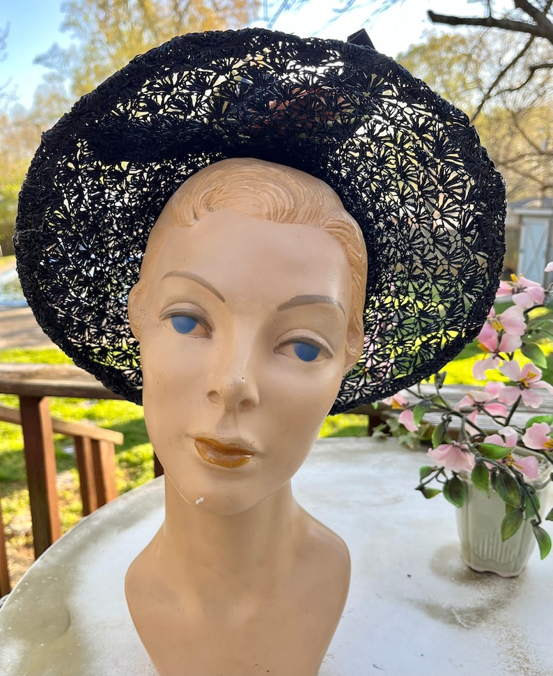 1930’s Webbed Lace Straw Net Hat ~ Vintage Modernette Sheer Picture Hat ...