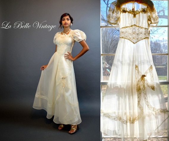 The War Bride ~ Vintage 1940s Wedding Dress & Slip S … - Gem