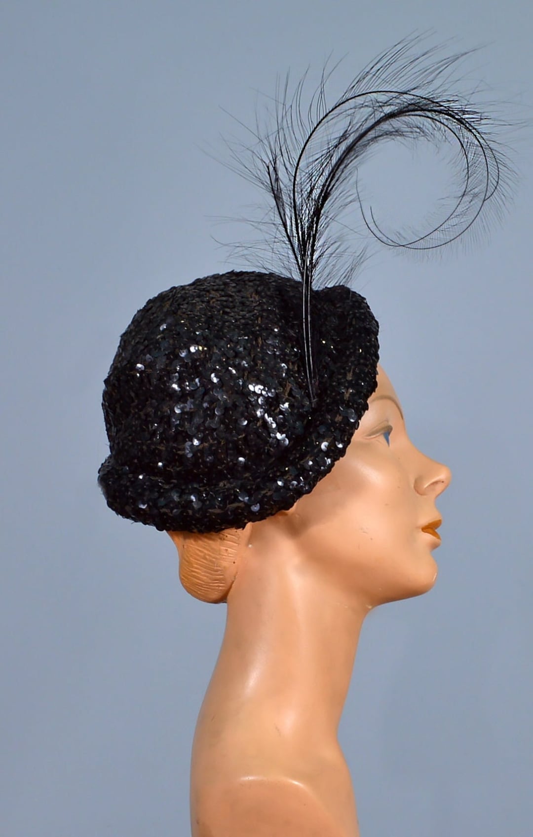 1940s Sequin Feather Hat ~ Vintage New York Creation Black Topper ...