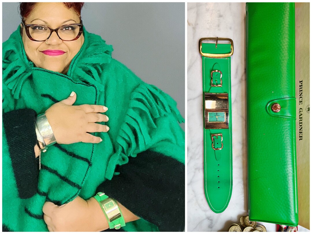 Original 1960’s MOD Green Suede Watch Set ~ Interchangeable Blue Suede ...