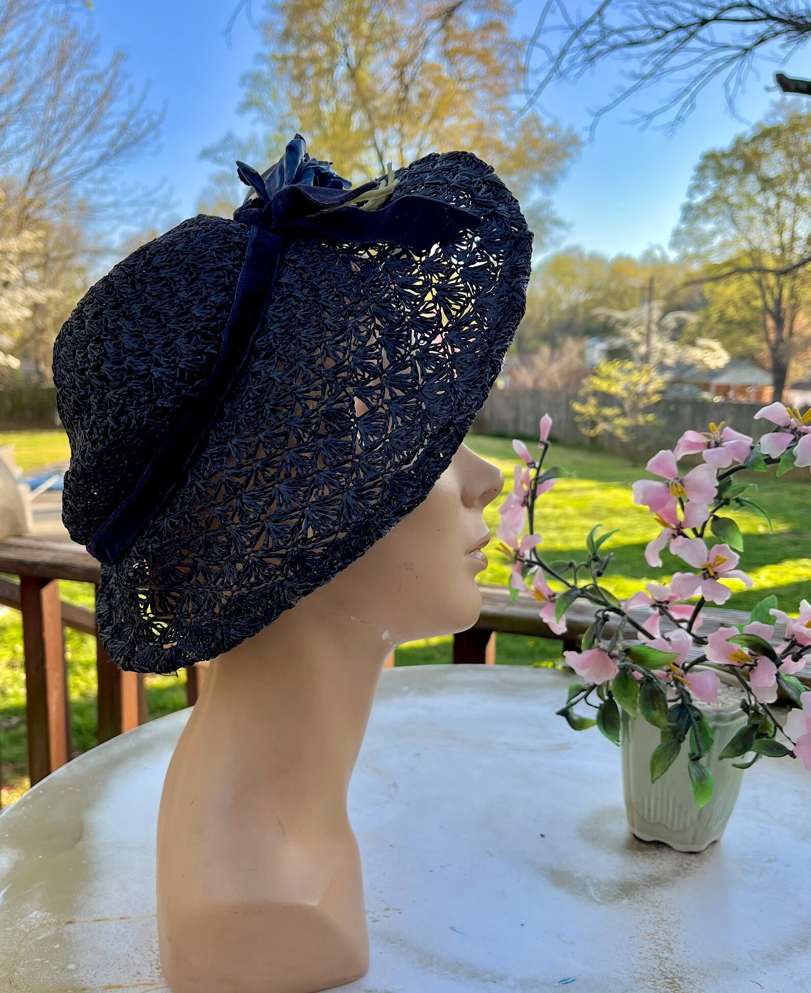 1930’s Webbed Lace Straw Net Hat ~ Vintage Modernette Sheer Picture Hat ...