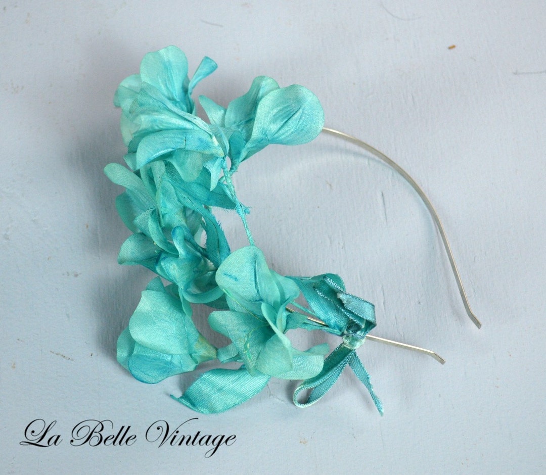 Aqua Blue Fascinator ~ 1950s Floral Headband ~ Reclaimed Vintage Flower ...