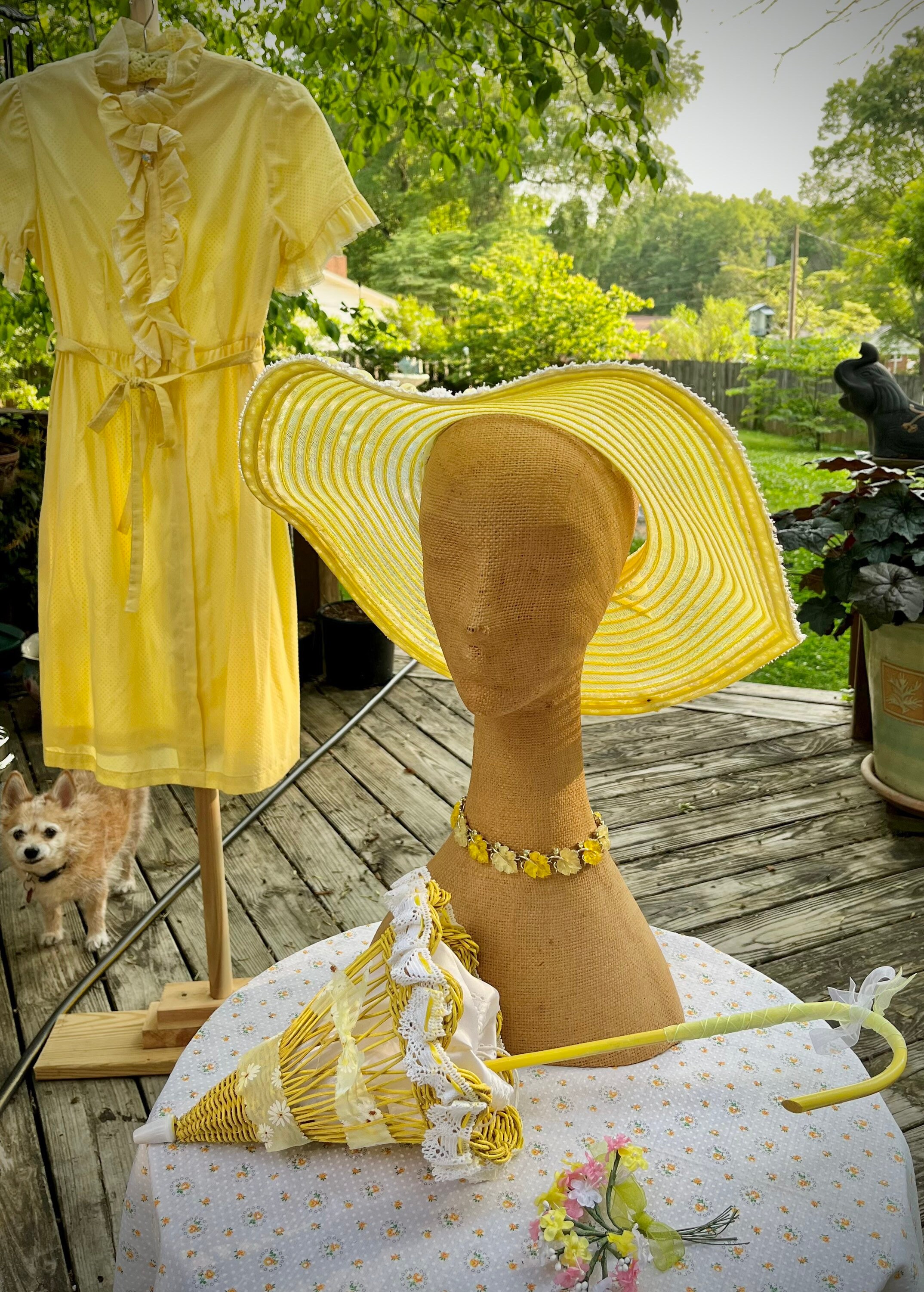 Sheer Yellow Garden Party Hat & Parasol Purse ~ Vintage Lemon Sunhat ...