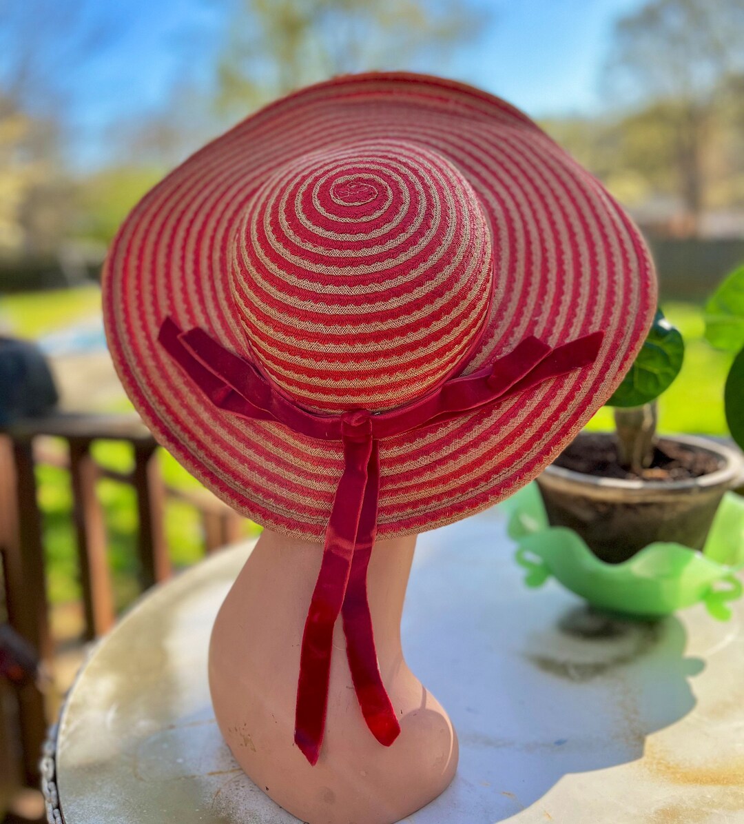 1930s Red Striped Cartwheel Hat ~ Vintage Caprice Wide Brim Picture ...