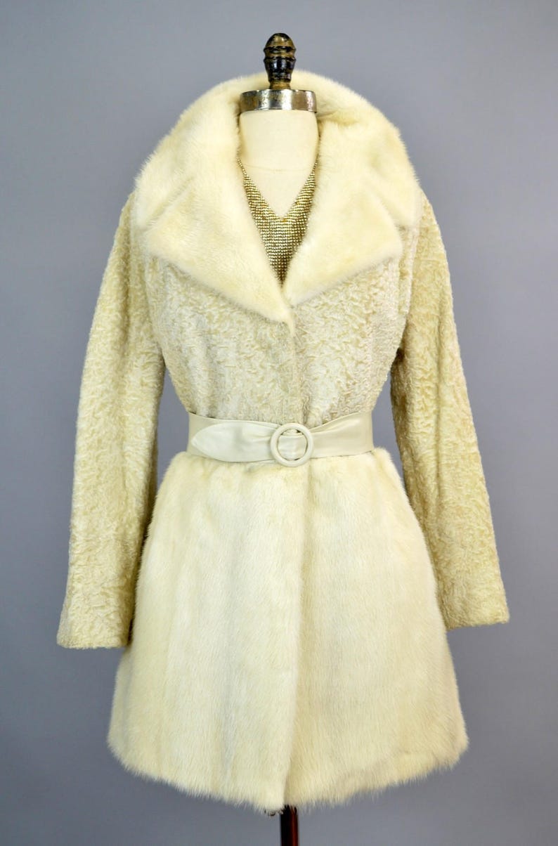 White Mink Fur Belted Coat Hat Vintage 70s Ivory Persian Lamb | Etsy