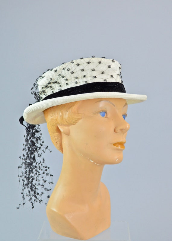 1940’s White Forward Tilt Hat ~ Vintage Chic Chapeau … - Gem