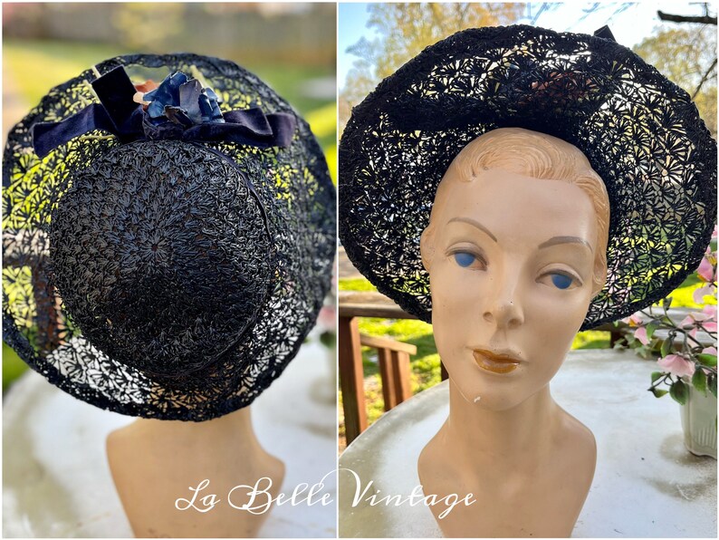 1930’s Webbed Lace Straw Net Hat ~ Vintage Modernette Sheer Picture Hat ...