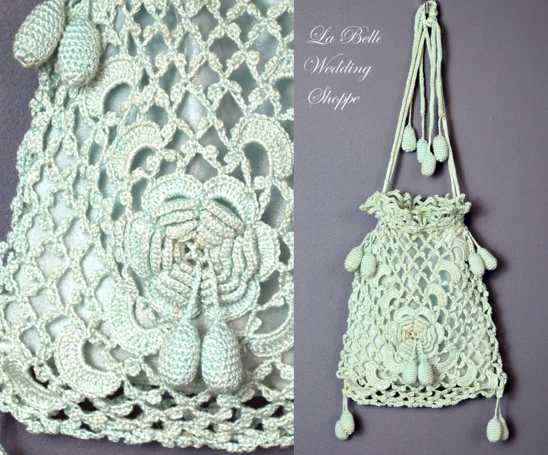 Antique Reticule Purse ~ Victorian Irish Crochet Bag ~ Unique Aqua ...