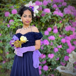 1940s off Shoulder Ball Gown M 36B 28W ~ Vintage Ruffled Ink Blue Tulle ...