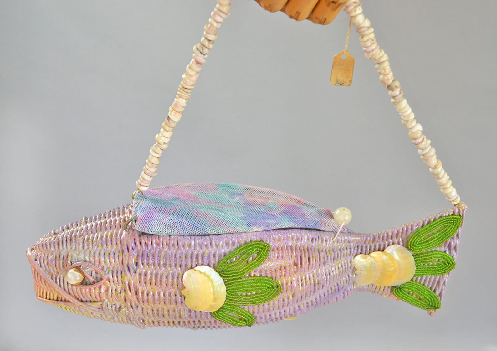 Novelty Fish Shaped Figural Handbag Vintage Wicker Tropical Parrot Fish ...
