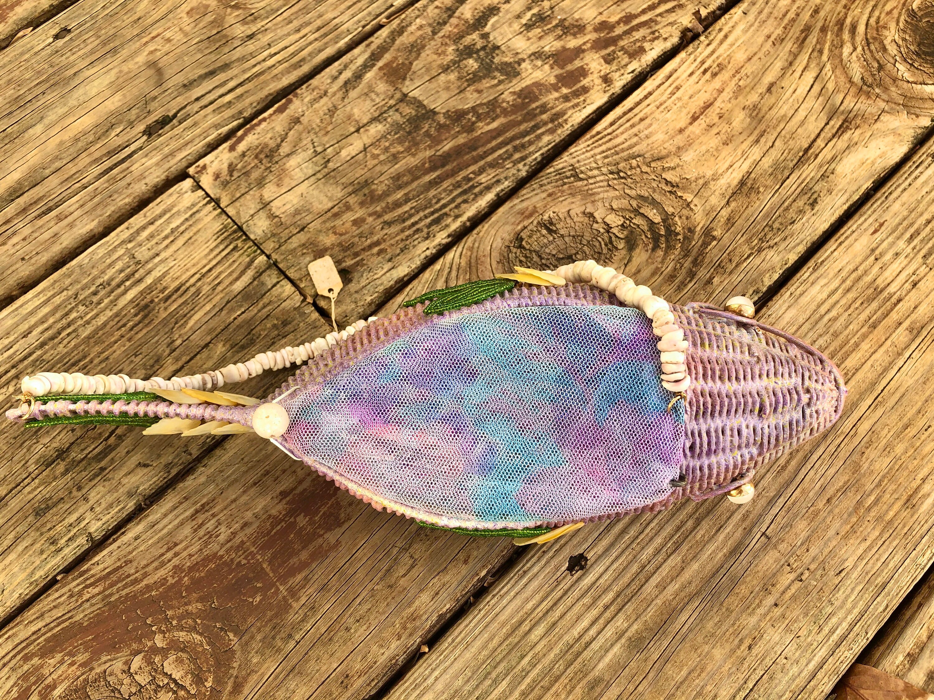 Novelty Fish Shaped Figural Handbag Vintage Wicker Tropical Parrot Fish ...