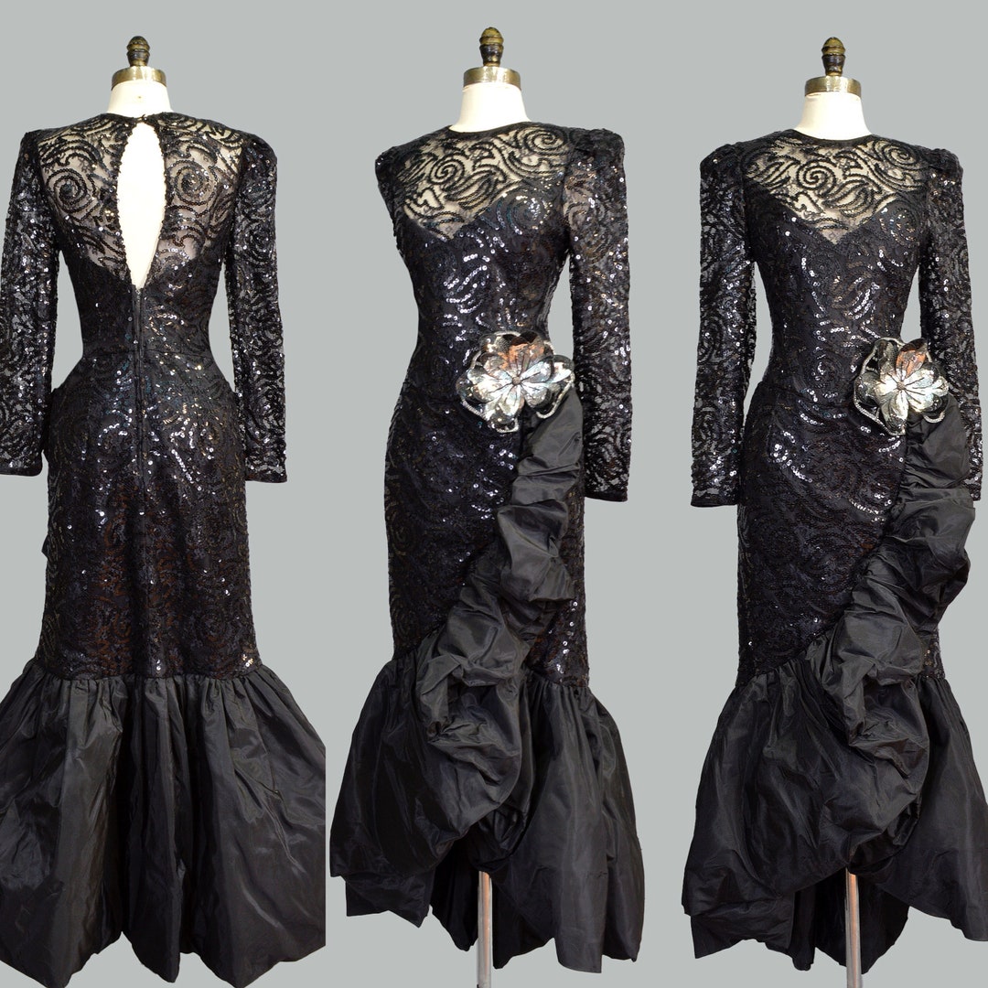 Vintage Lillie Rubin Sequin Mermaid Gown, 1980s Beaded Evening Dress - Etsy