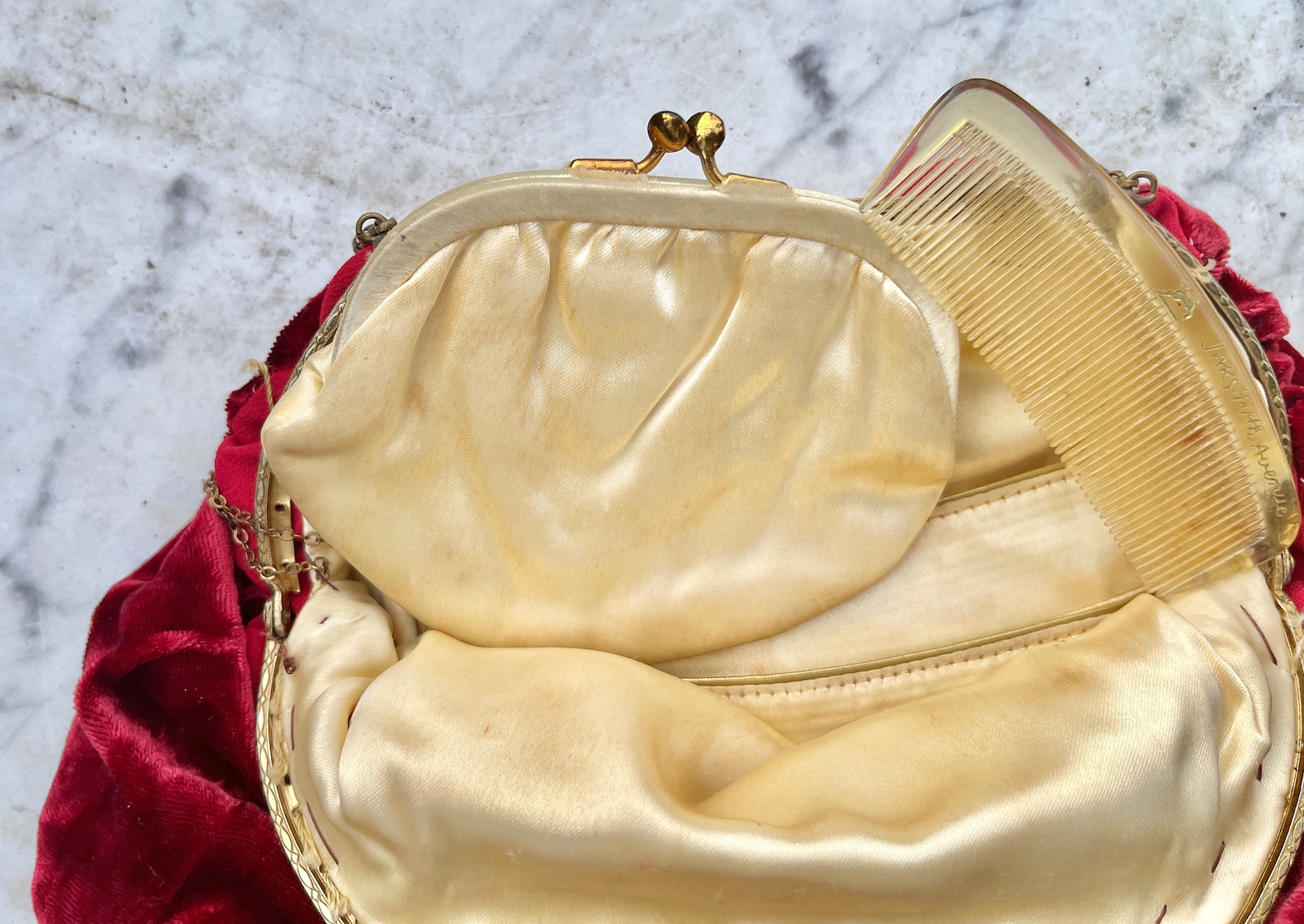 1930s French Velvet Evening Bag ~ Hand Painted Lovers Celluloid Frame ...