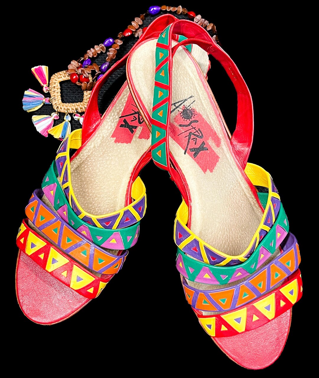 Vintage 1980s Abstrax Leather Sandals: Zanzibar Geometric Slingbacks US ...