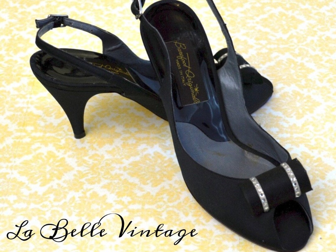 1950's Rhinestone Shoes US 5 UK 3 ~ Vintage Pinup Slingback Peep Toes ...