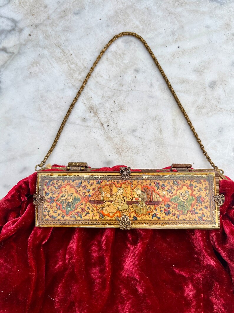 1930s Love Purse Red Silk Velvet Vintage Saks Fifth Avenue ~ Carved ...